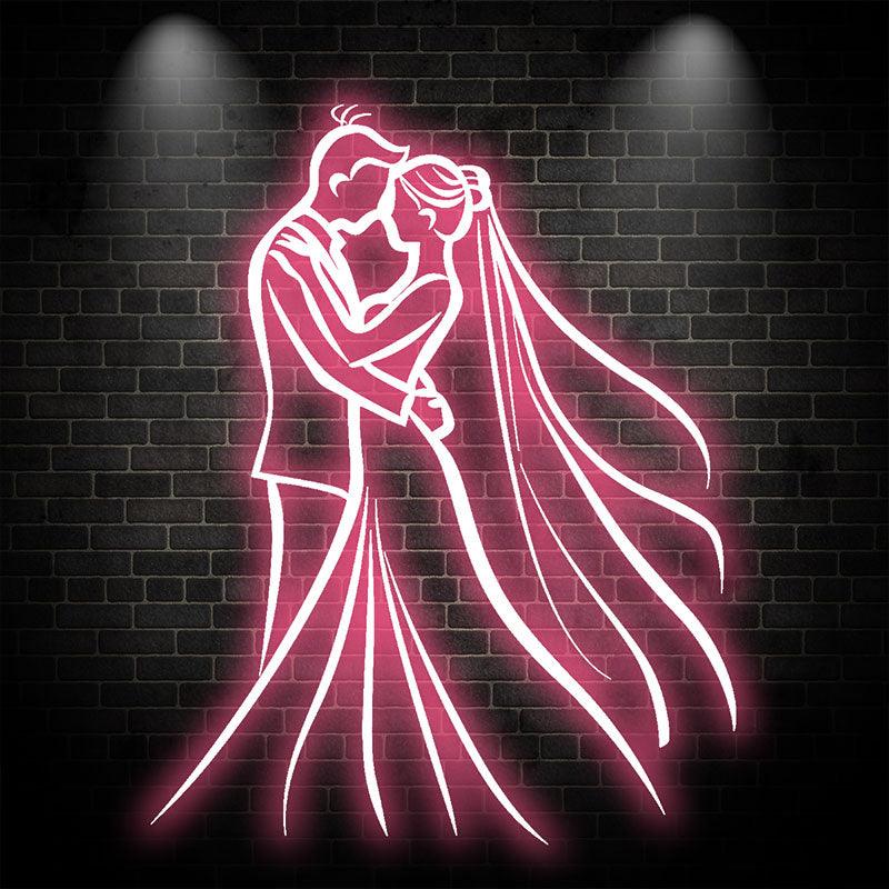 Romantic Pink Bride and Groom Hugging Neon signs | LED Wedding Decorat