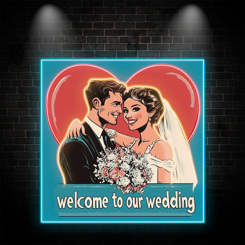 Square Wedding Neon signs | Bride and Groom Happy Hugs | Red Big Love