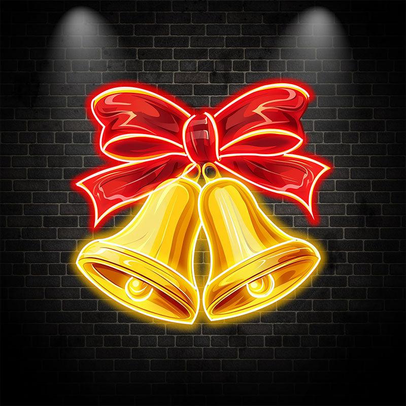 Christmas Bells Neon signs | Red Bow Tie Decoration | Happiness & Joy