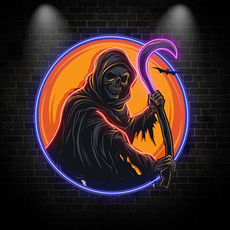 Round Neon signs Light: Spooky Grim Reaper Ghost | Haunting Halloween