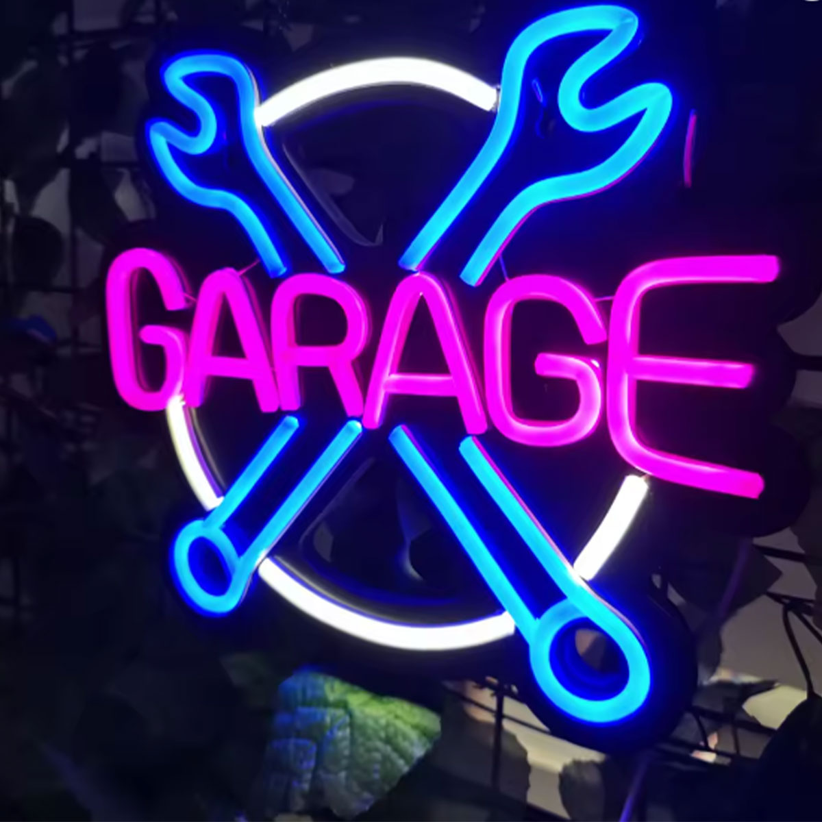 Premium Neon Garage Sign, LED Wall Decor for Car Garage, Workshop, Gam